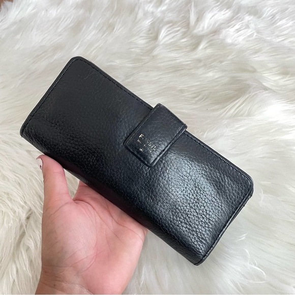 Fossil | Bags | Fossil Black Leather Mallory Wallet Clutch Credit Card ...